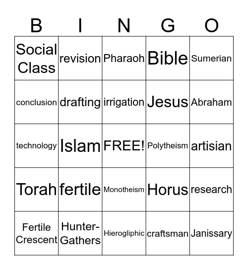 Ancient Civiliztion - Mesopotamia Bingo Card
