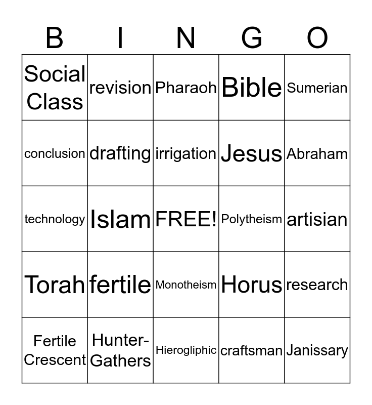 Ancient Civiliztion - Mesopotamia Bingo Card