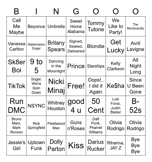 Music Bingo Card