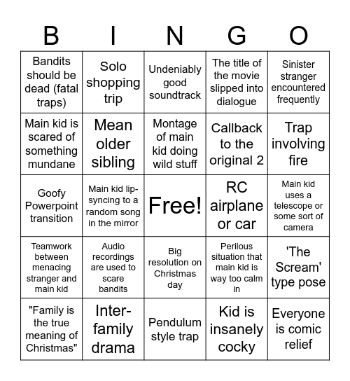 Home Alone Bingo Card