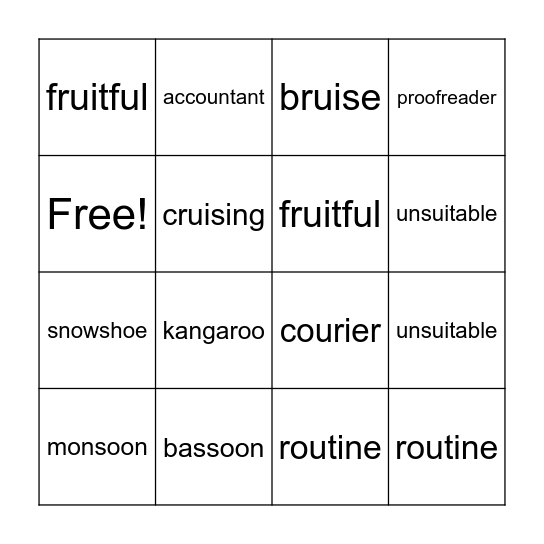 word study Bingo Card