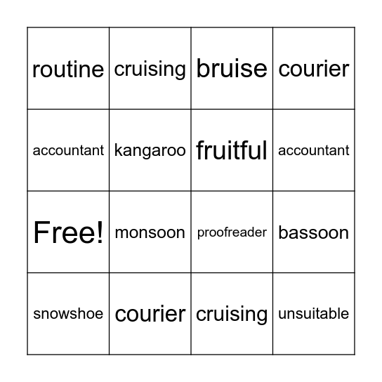 word study Bingo Card