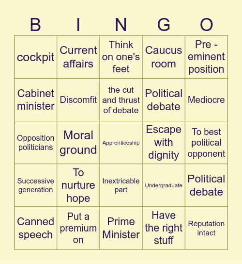 politics Bingo Card