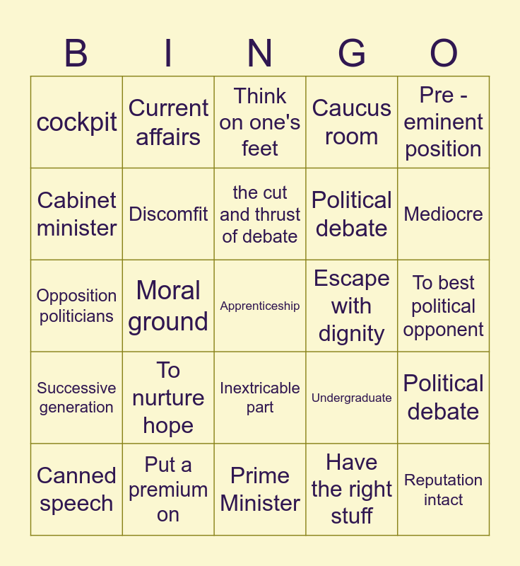 politics Bingo Card