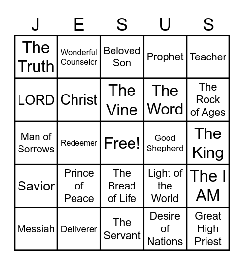 Names of Jesus Bingo Card