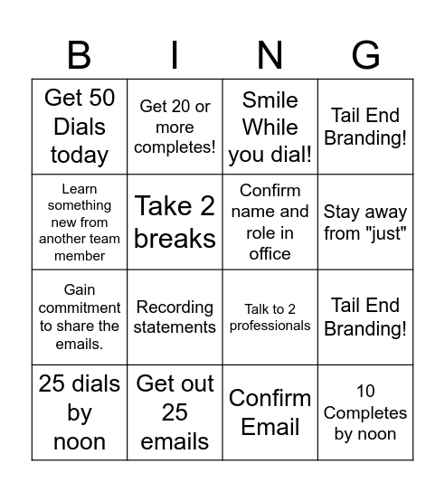 Monday Bingo Card