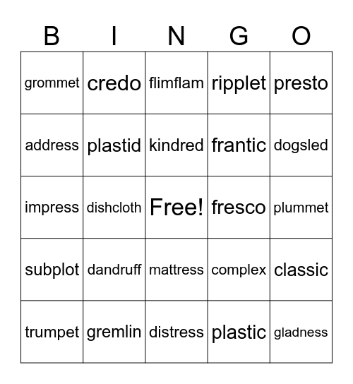Beginning L, R, Blends - 2 Syllable Real Words Bingo Card