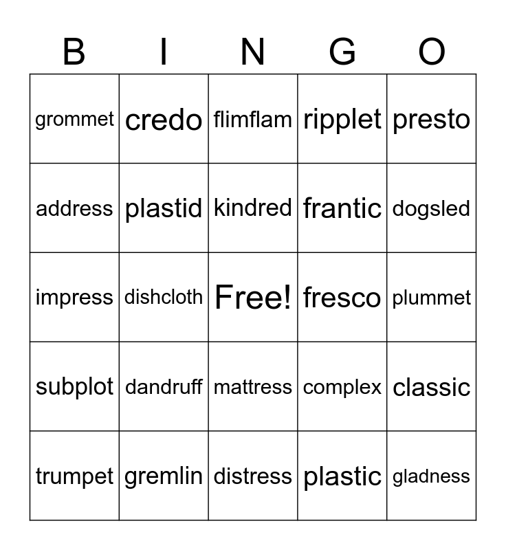 Beginning L, R, Blends - 2 Syllable Real Words Bingo Card