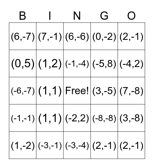 Solving Systems of Equations BINGO Card