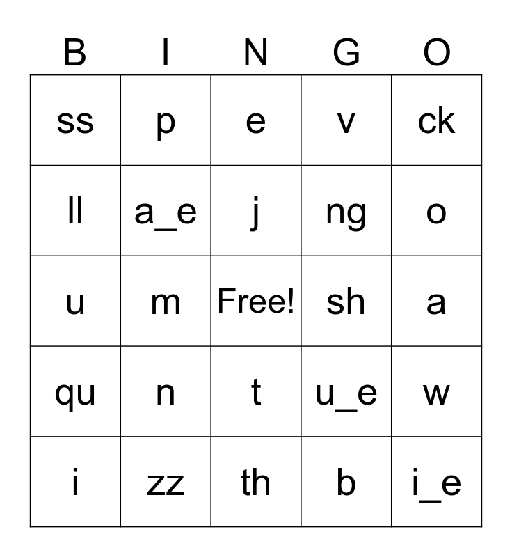 Spelling Bingo Card