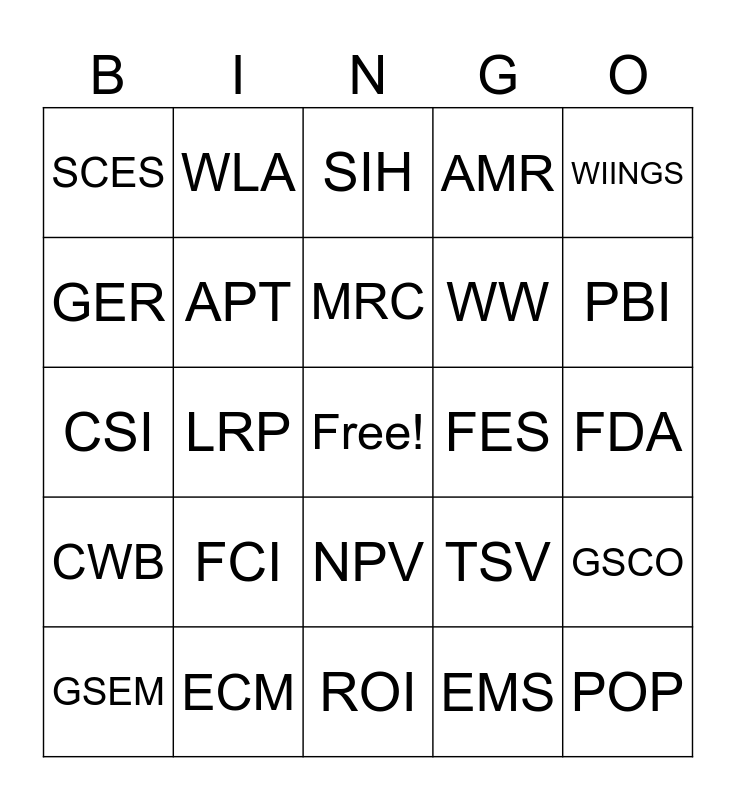Factory Program Bingo Card