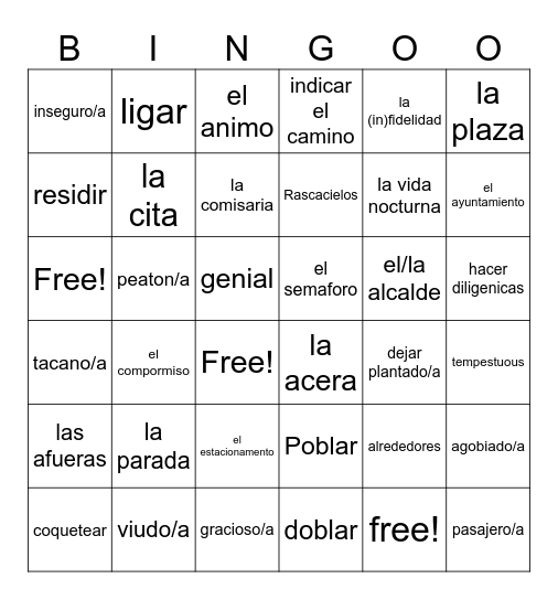 Vocabulario 1 y 2 Bingo Card