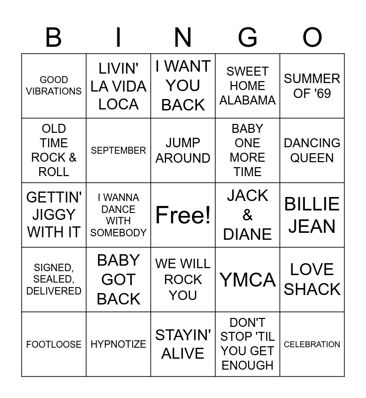 BOOM BOX 70's, 80''s, & 90's Bingo Card