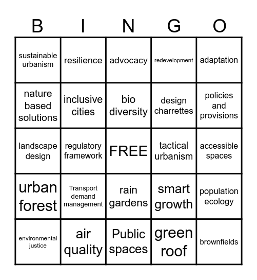 Ecology Bingo Card
