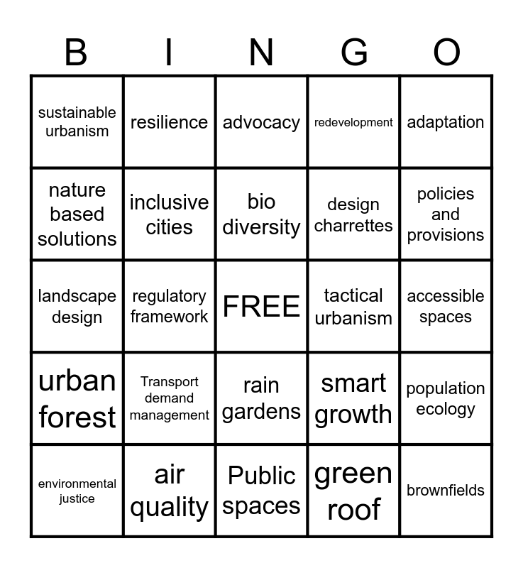 Ecology Bingo Card