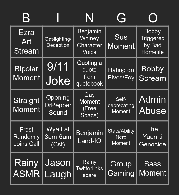 Circinus Enclace: OOC Discord Bingo Card