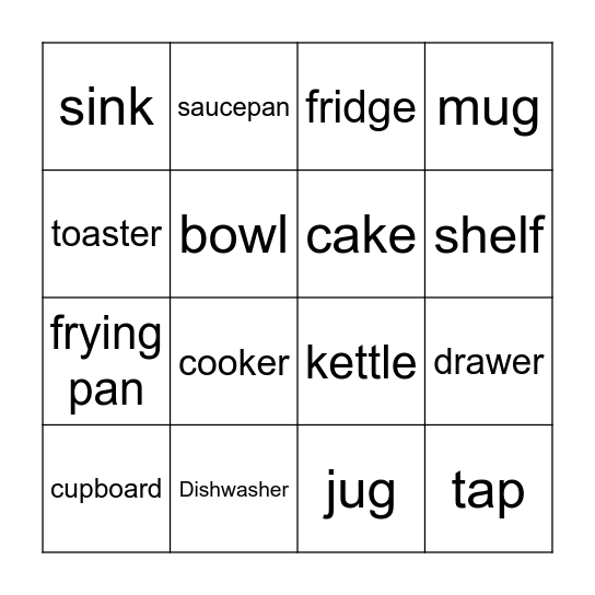 In the kitchen! Bingo Card