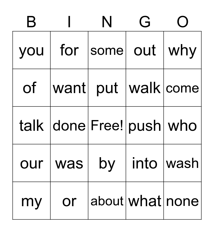 Irregular Words Bingo Card