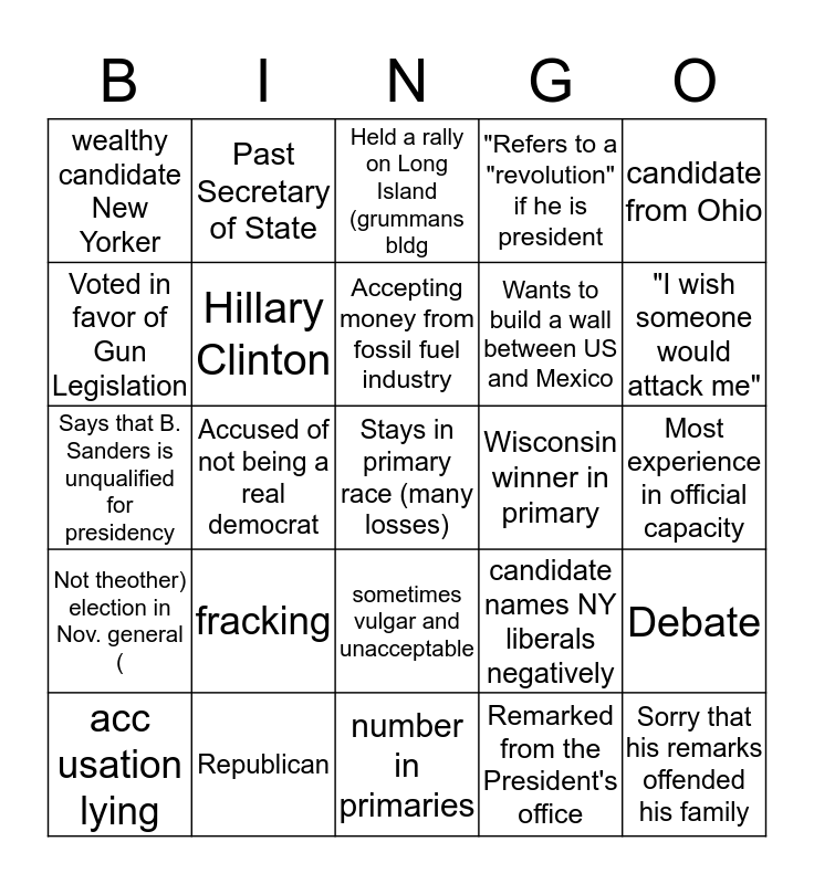Presidential Election BINGO! Bingo Card