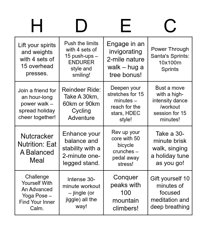 Holiday Hustle Bingo Card
