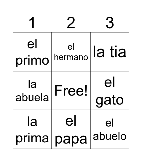 La Familia Español Bingo Card