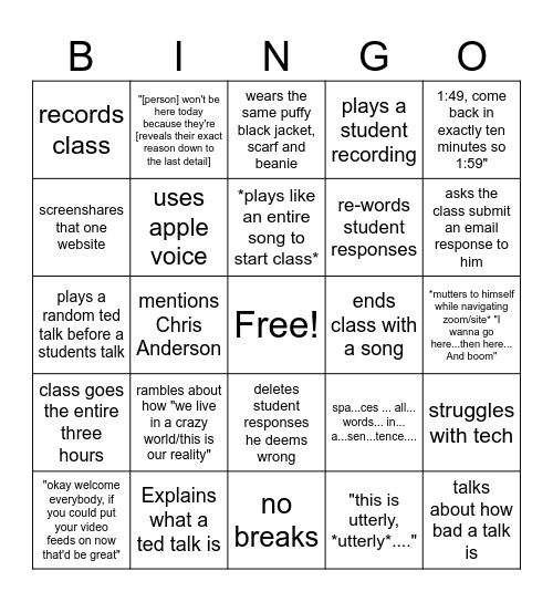 Your Ted Talk Bingo Card