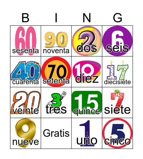 Spanish Numbers Bingo Card