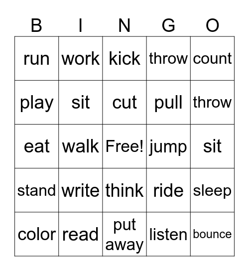 Verb Bingo Card