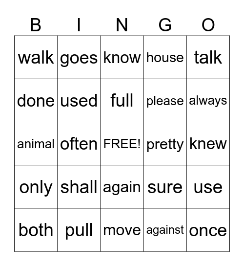 Level 2 Trick Word BINGO Card