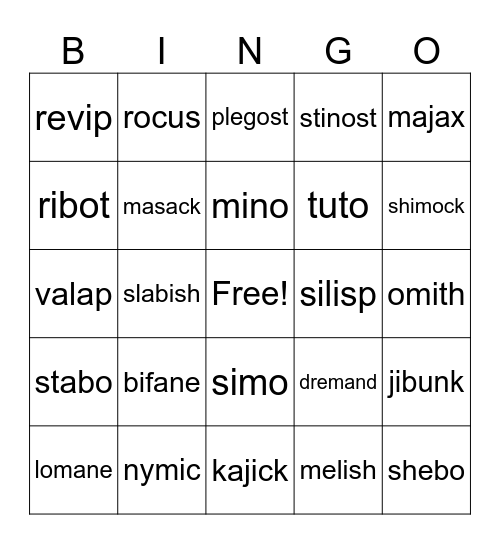 Open Syllable Nonsense Word Bingo Card