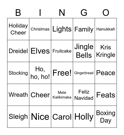 Holiday BINGO Card