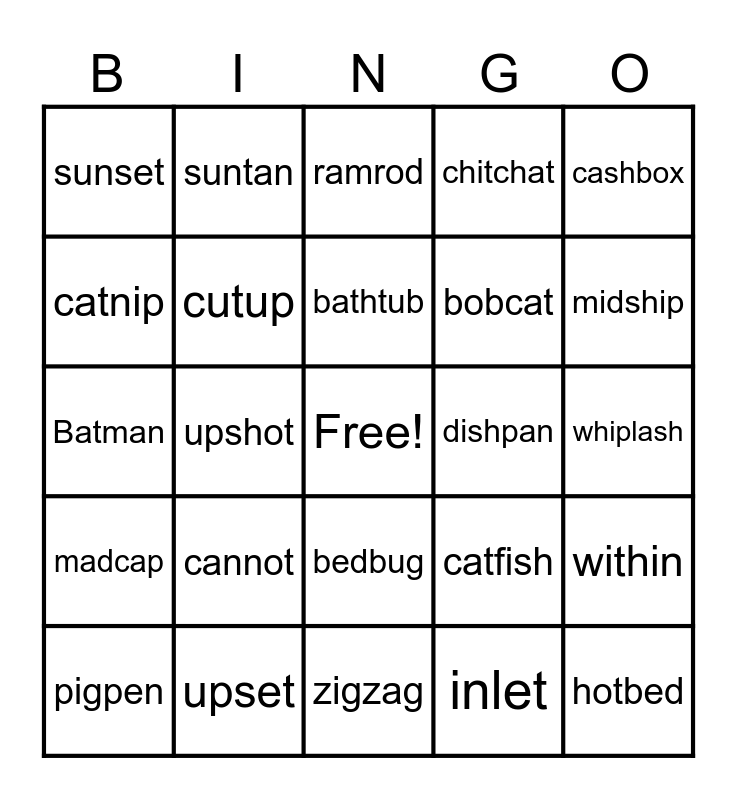 Compound Words Bingo Card