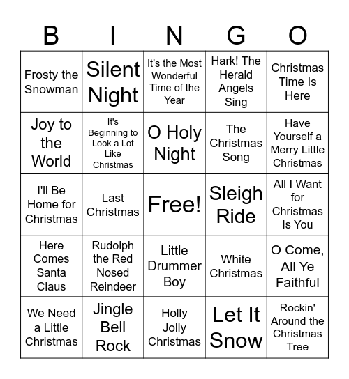 Christmas Carol BIngo Card
