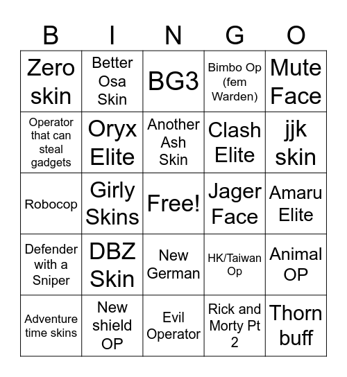 Siege 2024 Bingo Card