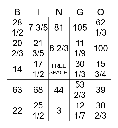 Multiplying Mixed Numbers BINGO Bingo Card
