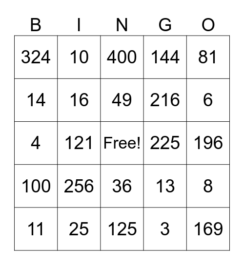 Rational Numbers Bingo Card