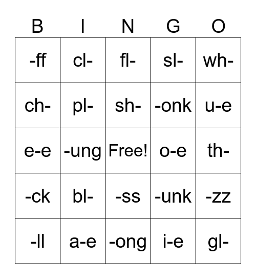 2nd Grade Sound BINGO Card