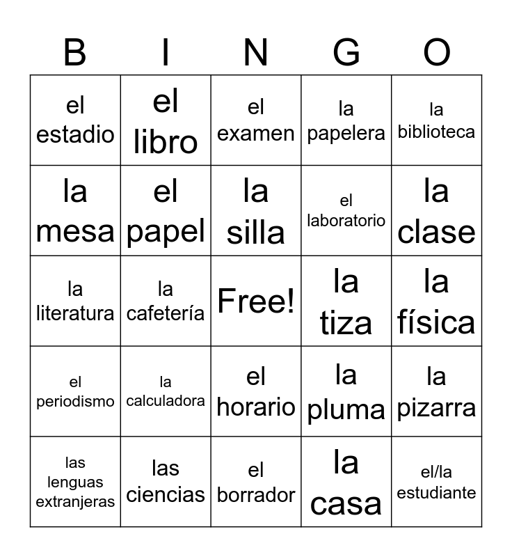 Senderos 1 Leccion 2 Bingo Card
