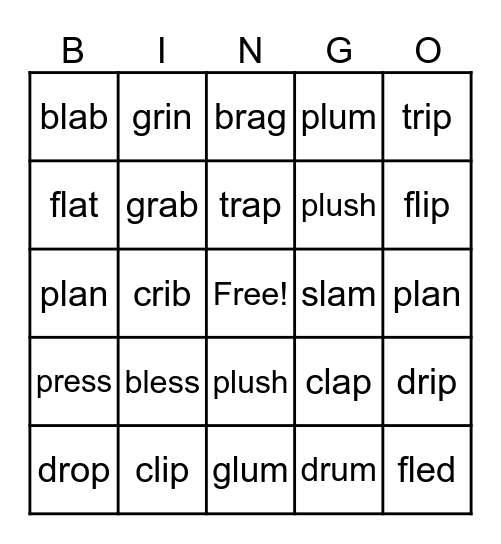R and L Blends Bingo Card