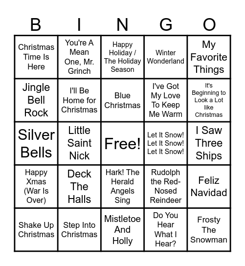 Holiday Music Bingo Card