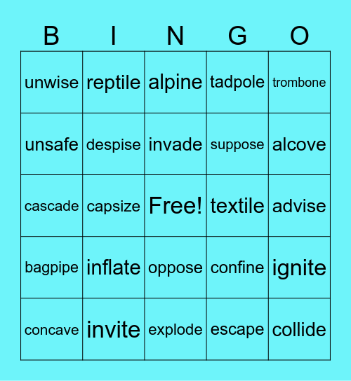 2-syllable (closed-VCE) Bingo Card