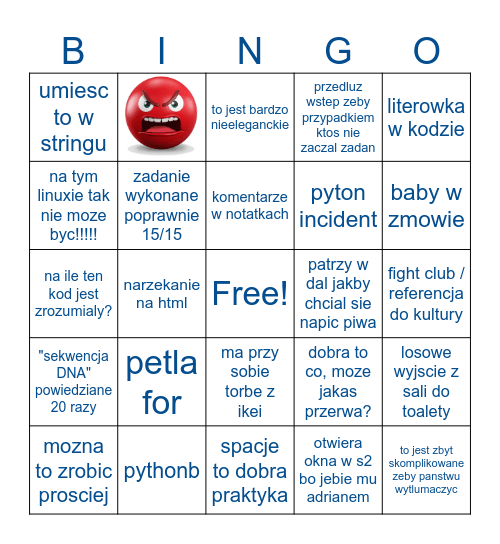 bingo pyton Bingo Card