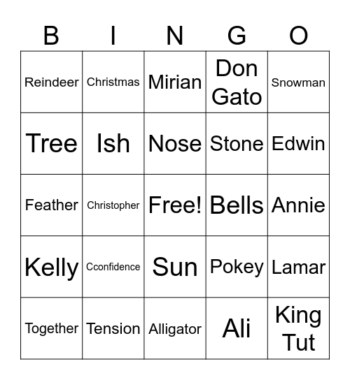 Choir Holiday Bingo Card
