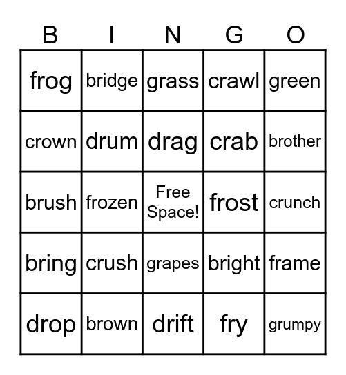 Consonant Clusters Bingo Card