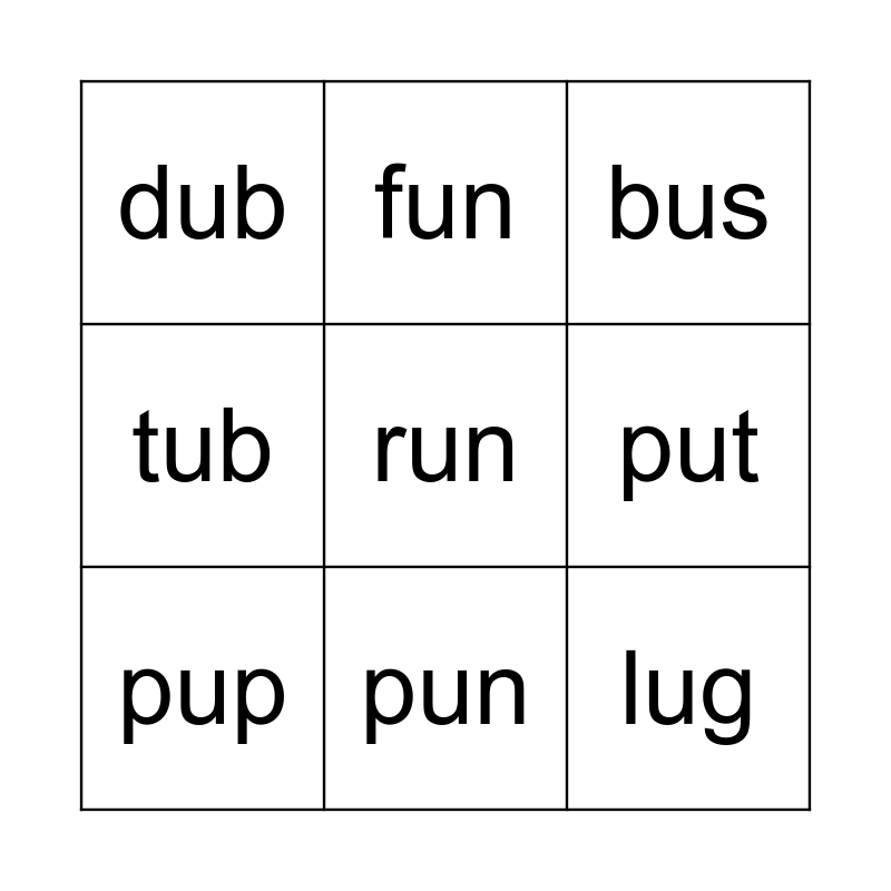 Short U Bingo Card