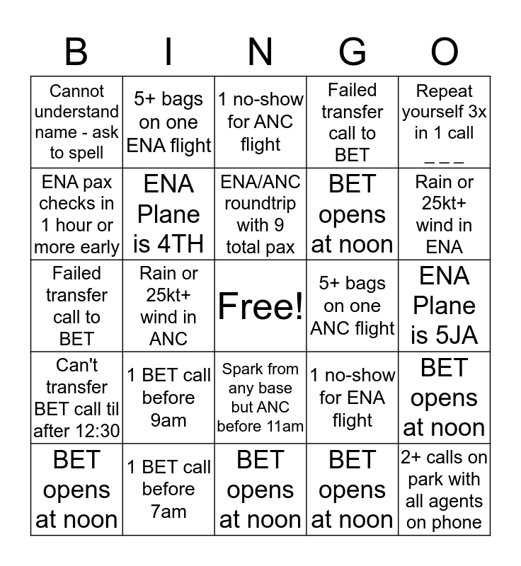 Sunday Morning Bingo Card