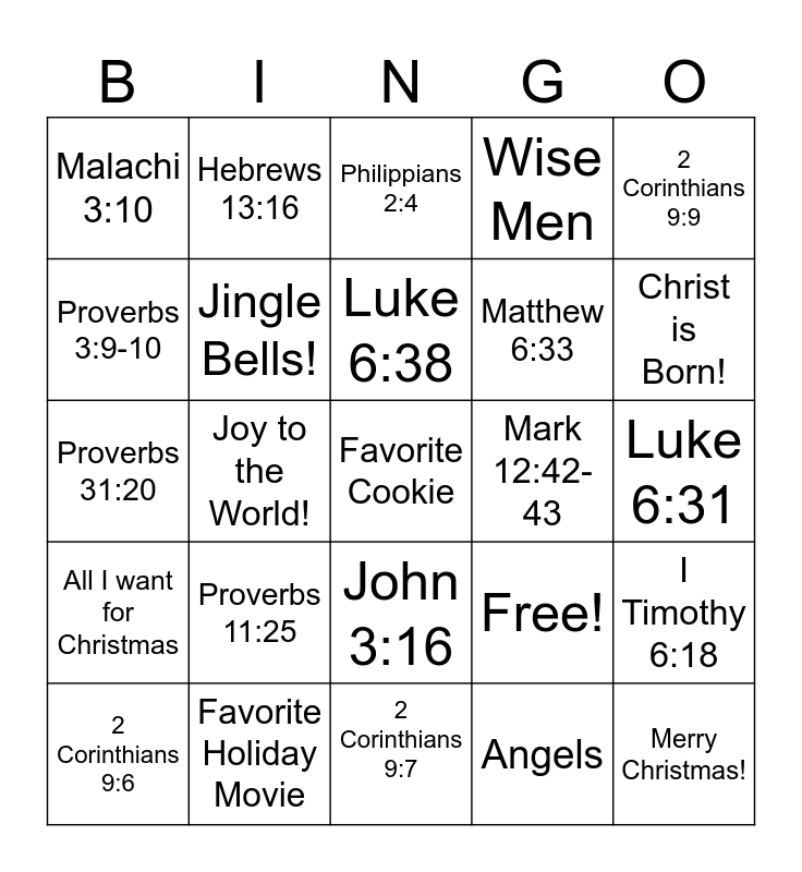 Giving Is Better! Bingo Card