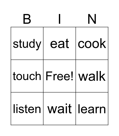 Present Tense Verb Bingo Card