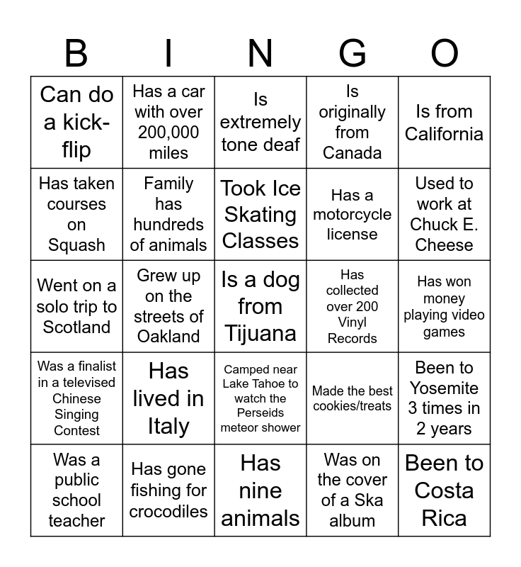 Cookie Bingo Card