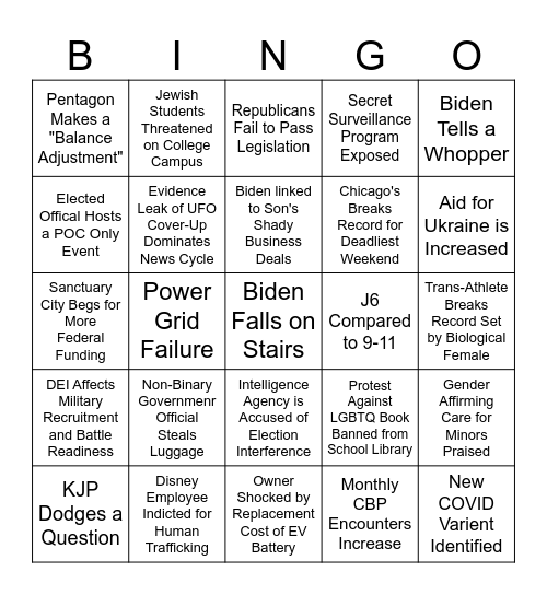 Daily News Bingo Card